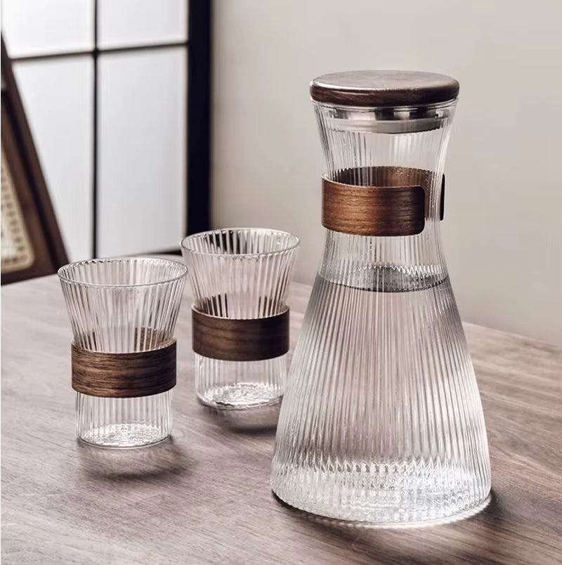 Cold Glass Water Jug Transparent Heat Resistant Water Pot with Cover L