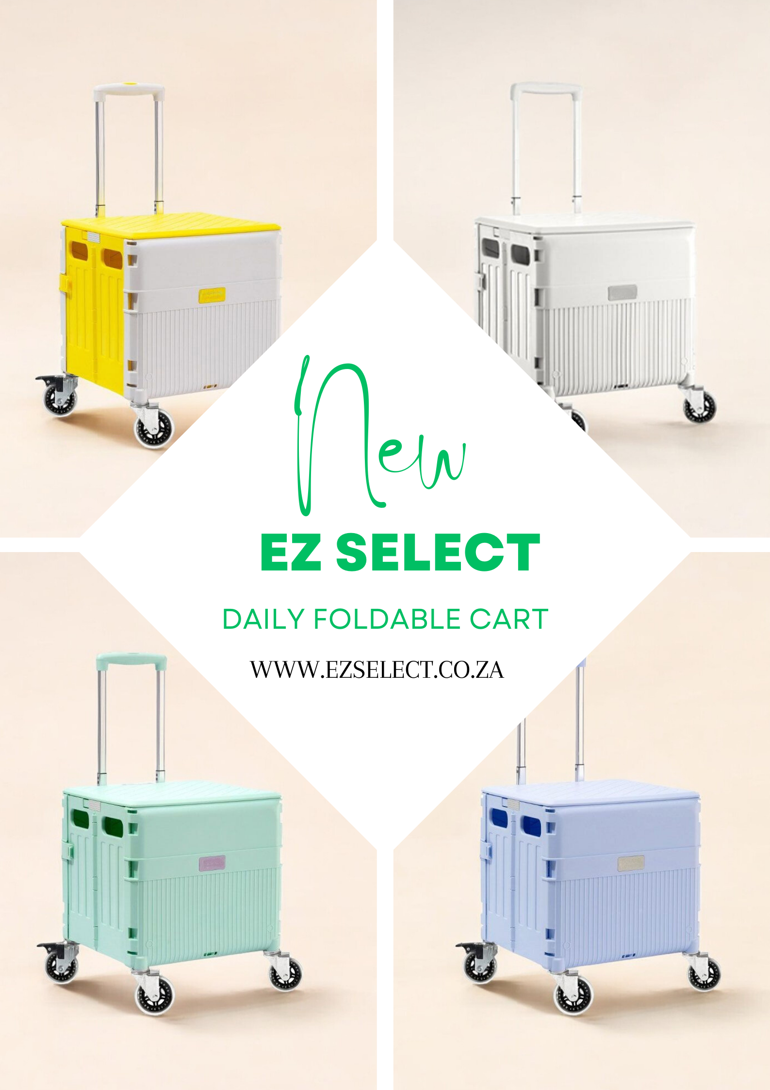 EZ SELECT Versatile Foldable Storage Cart with Magnetic Lid and Wheels